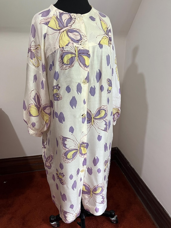 1940s Silk Smock Purple and Yellow Butterflies - Gem