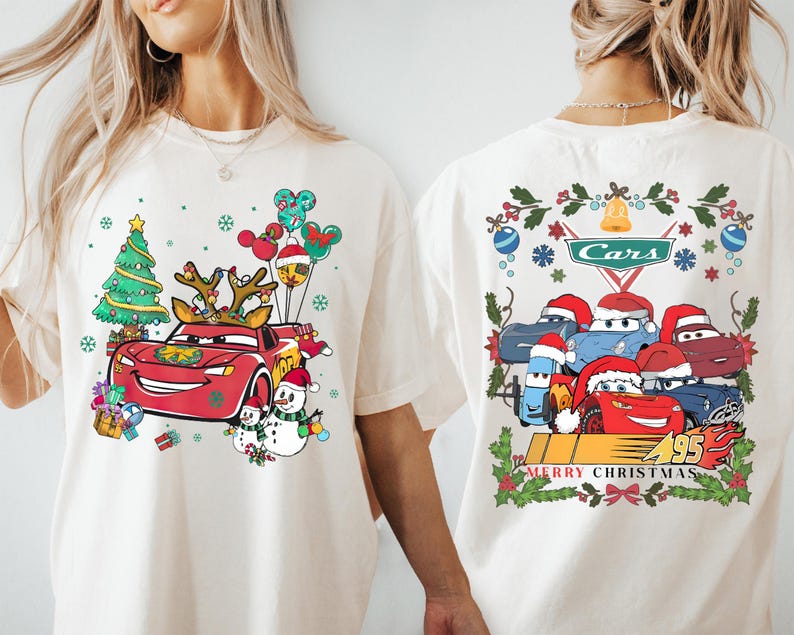 Lightning Mcqueen Christmas T-shirt, Mcqueen and Friends Merry ...
