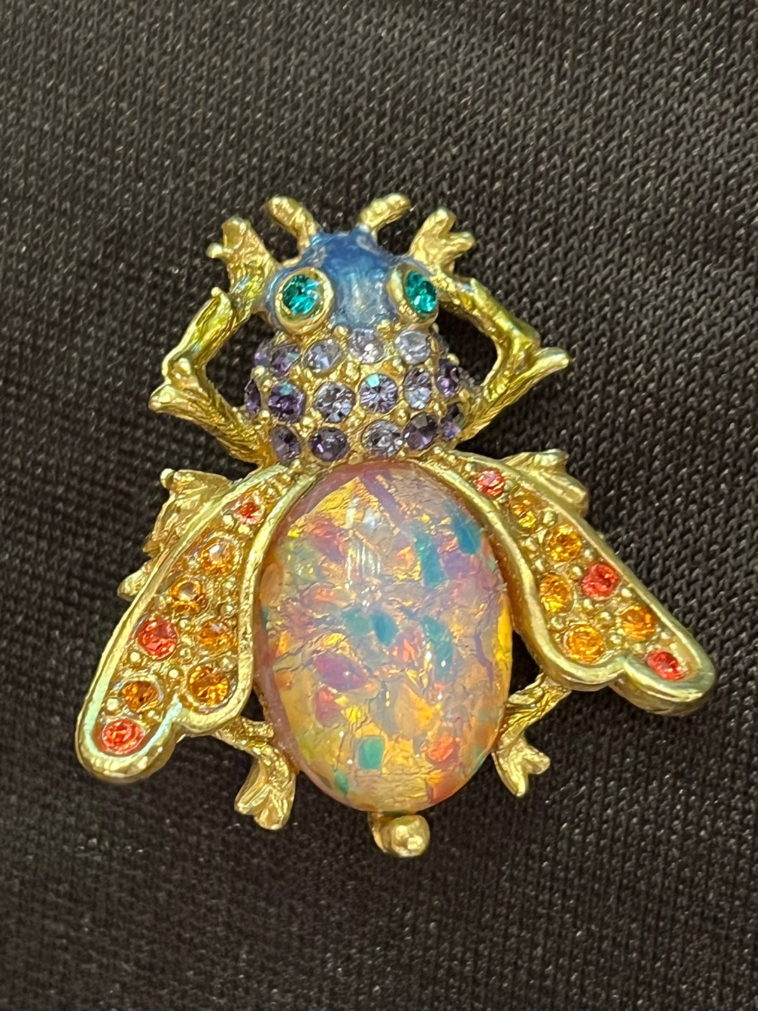 Vintage Retired Jay Strongwater Bee Bug Brooch-confetti Glass Cabochon ...
