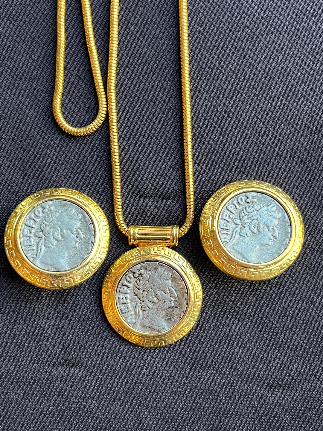 Vintage Greek Coin With Greek Key Design Necklace & Matching Clip on ...