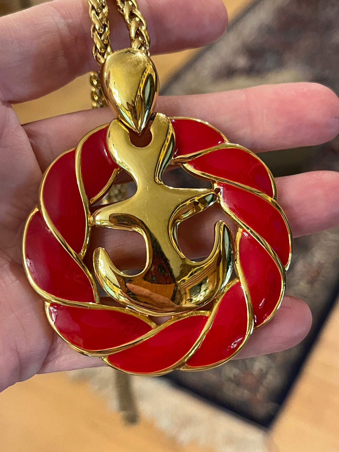 Vintage Huge Heavy Red Enamel Nautical Anchor Napier Pendant & Heavy ...