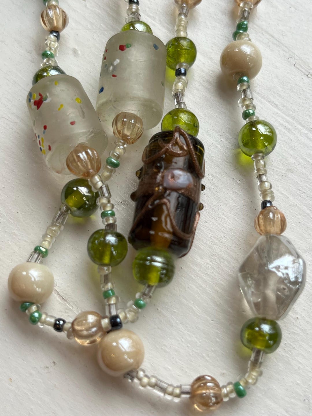 Vintage Murano Wedding Cake Art Glass Speckled Bead Necklace Green ...