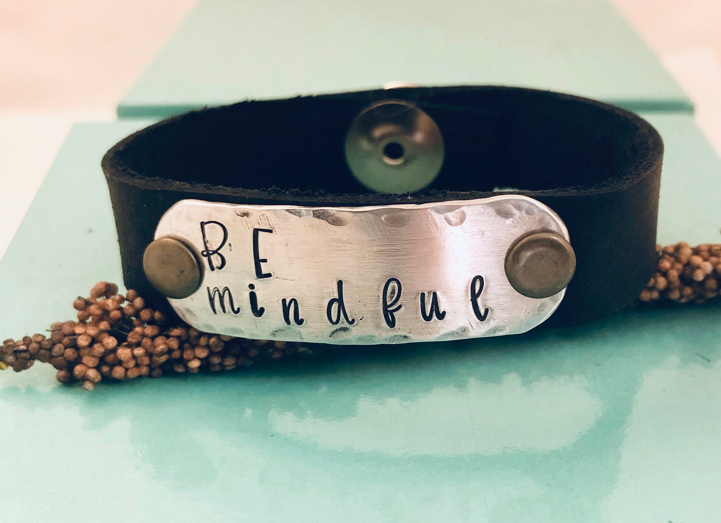 Be Mindful Bracelet Mindfulness Bracelet Leather Cuff | Etsy