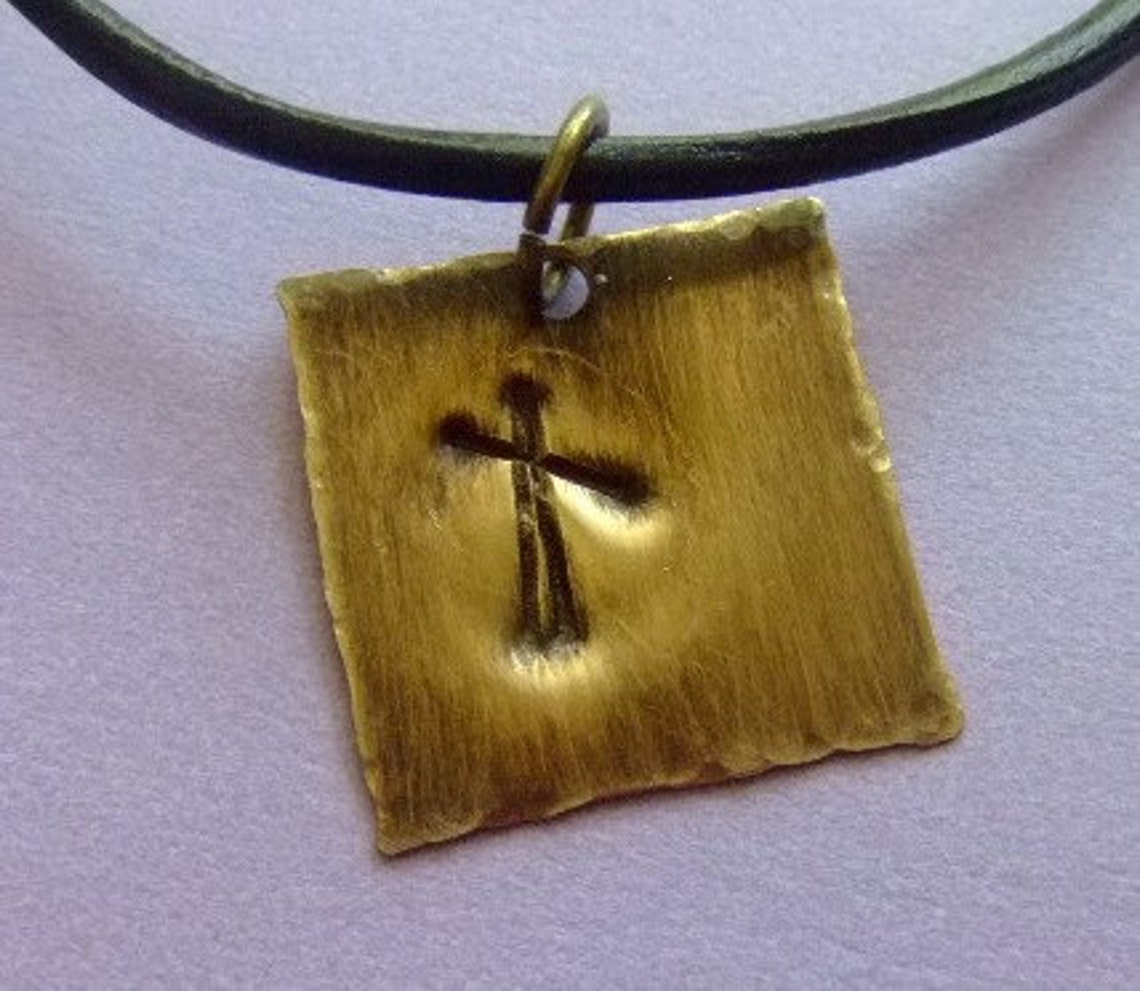 Cross Necklace Handstamped Cross Necklace Rugged Cross | Etsy