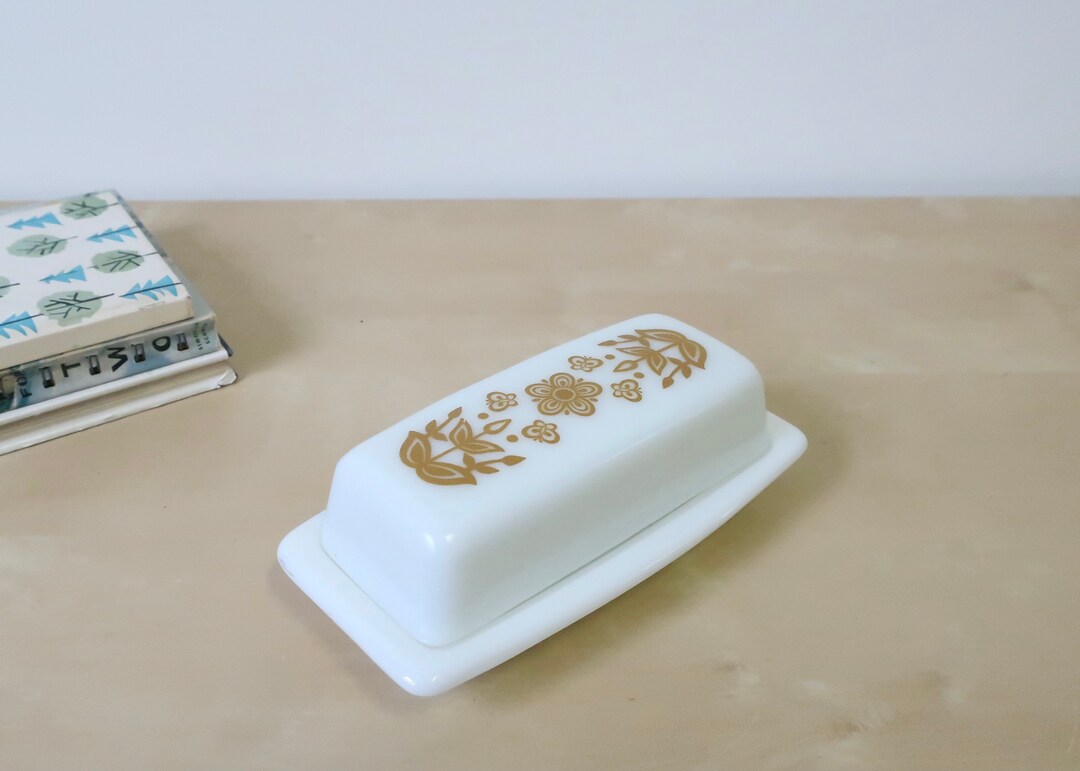 Vintage Pyrex Milk Glass Butterfly Gold Covered Butter Dish - Etsy