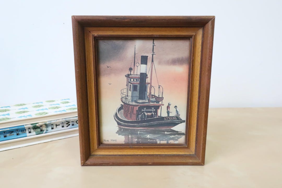 Vintage Original Watercolor Painting Tugboat Athene Steve Mayo - Etsy