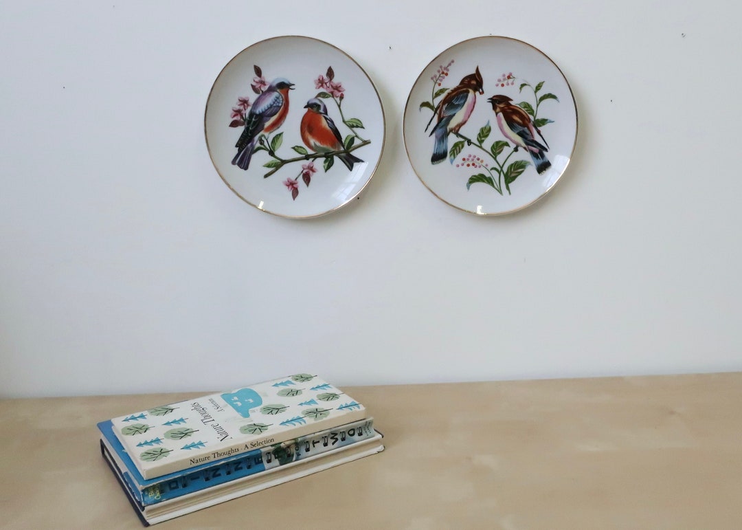Vintage Robin and Jay Bird Decorative Wall Plates With Gold Trim - Set ...