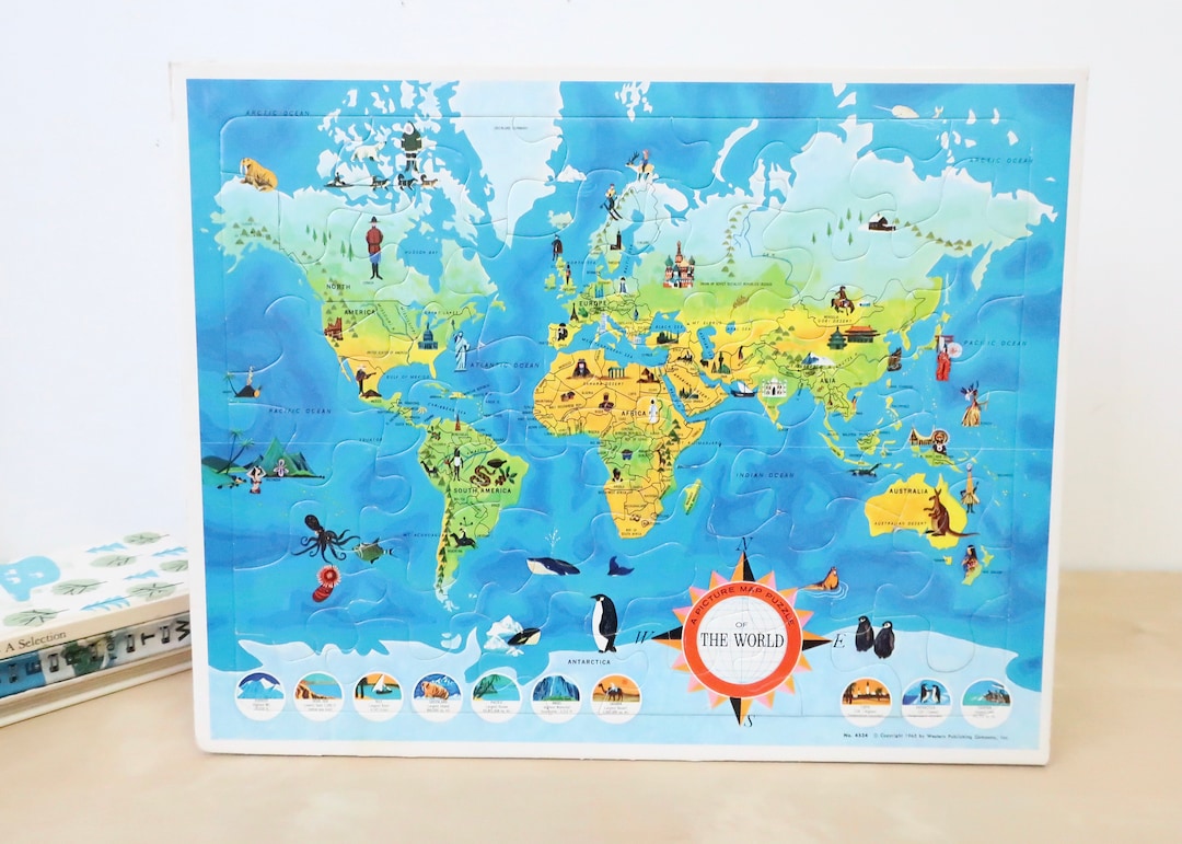 Vintage Picture Map of World Frame Tray Puzzle - Western Publishing ...
