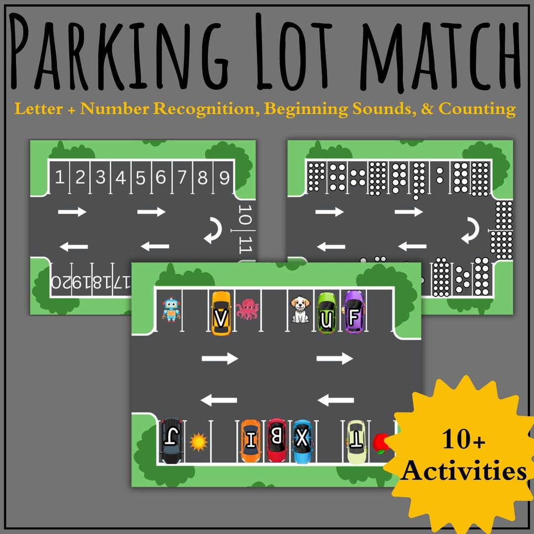 Parking Lot Matching Game | Letters, Numbers, Counting & Beginning ...