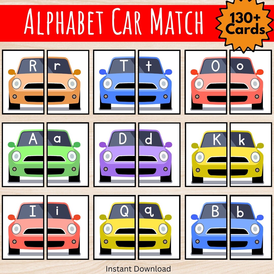 Alphabet Car Match | Uppercase and Lowercase Puzzles | Instant Download ...