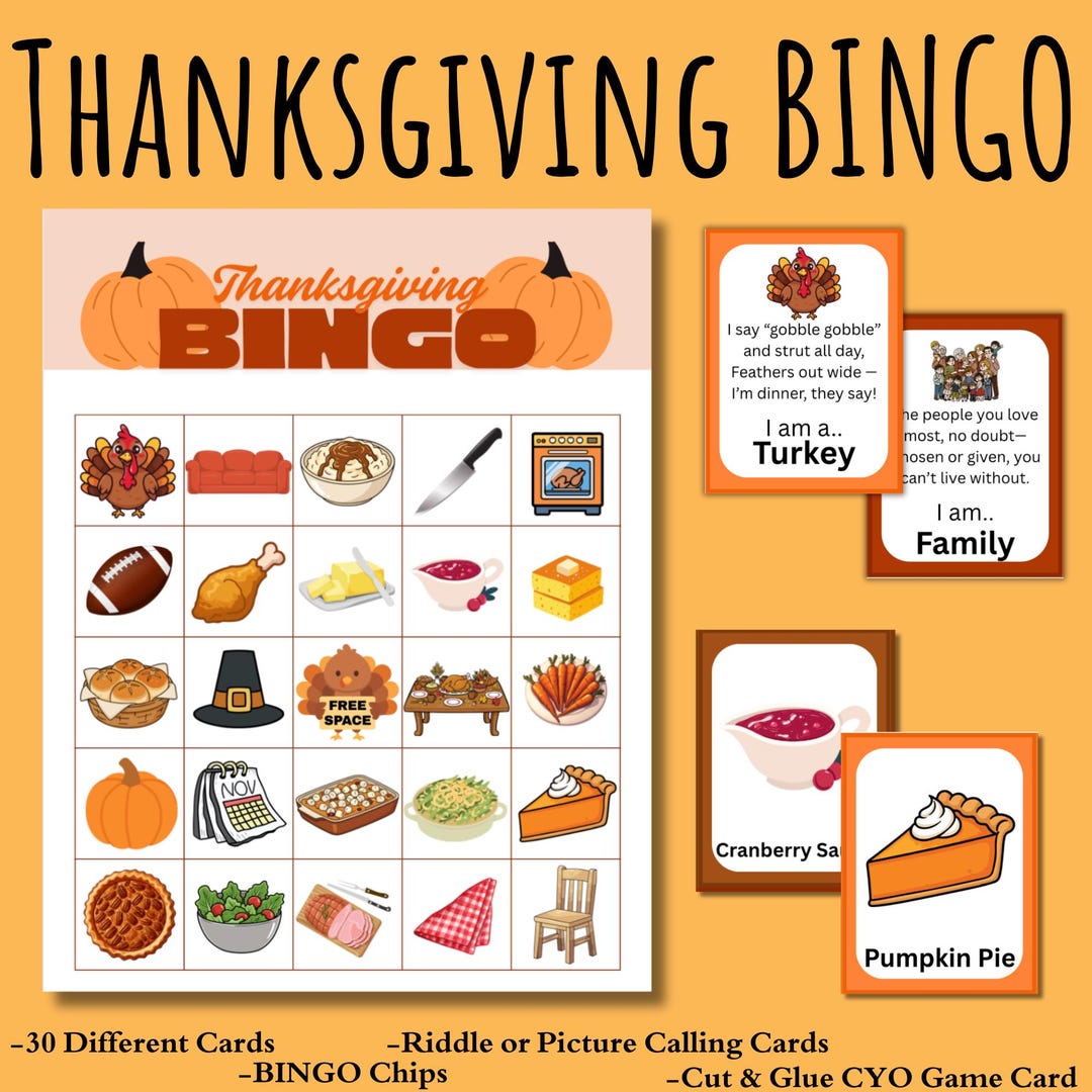 Thanksgiving Bingo Game for Kids | Classroom Thanksgiving Activity | 30 ...
