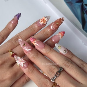 Dreamy 3D Shell Press on Nails Long Almond Nails/french Shell Nails/3d ...