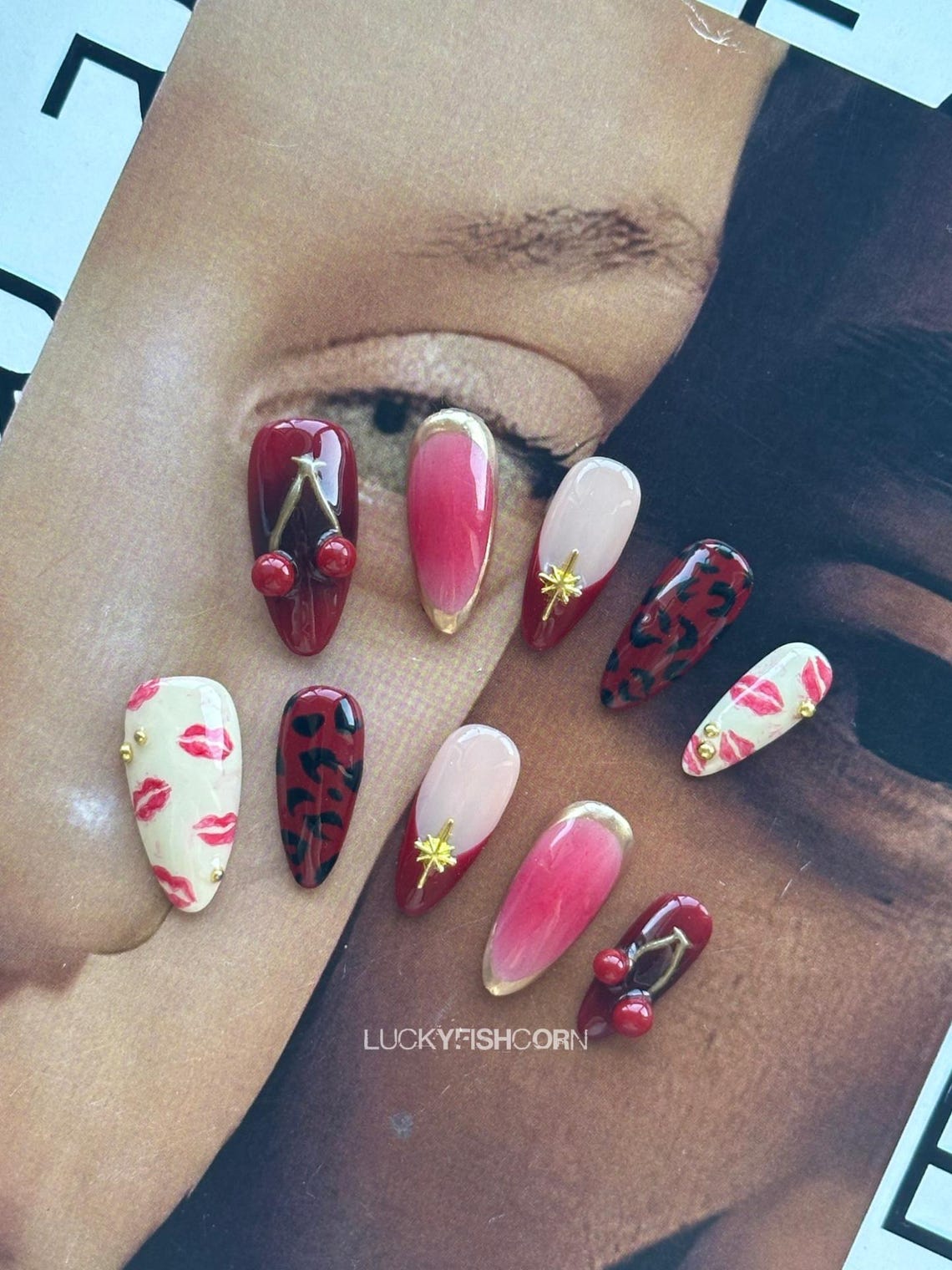 Angola French Red Press on Nails Short Almond Nails/valentine Nail ...