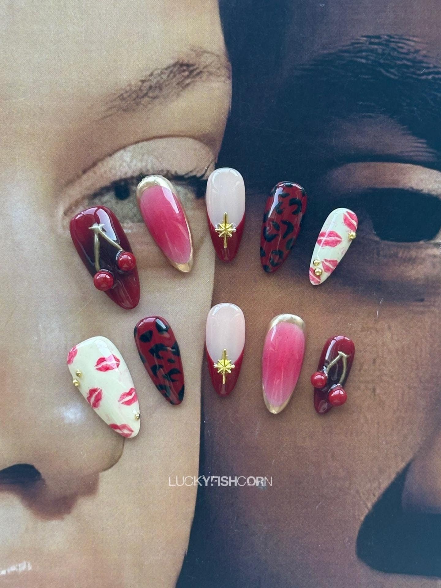 Angola French Red Press on Nails Short Almond Nails/valentine Nail ...
