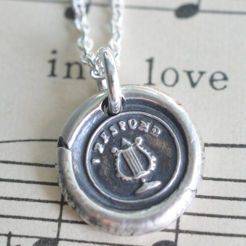 Harp Wax Seal Necklace Sterling Silver Harp Charm Serenity - Etsy
