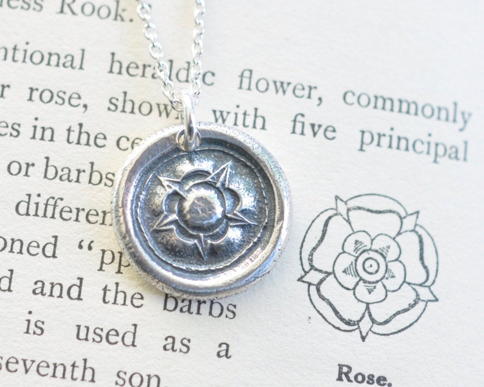 Tudor Rose Wax Seal Necklace Pendant Union Rose Sterling - Etsy