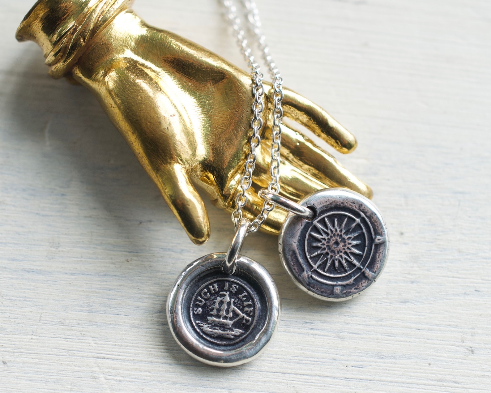 Ship and Compass Wax Seal Necklace Such is Life Reversible - Etsy