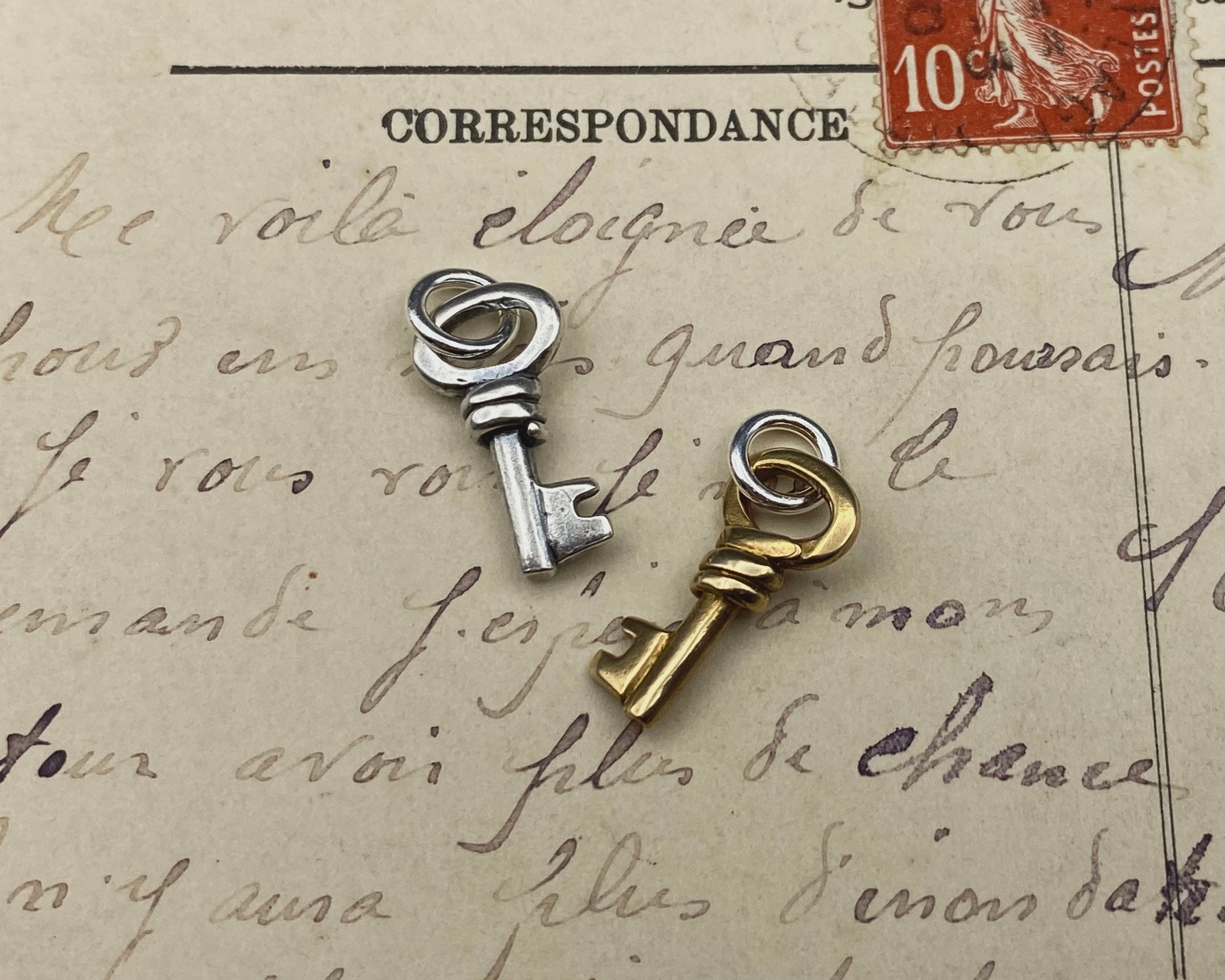 Skeleton Key Necklace Charm - Tiny - Sterling Silver or Bronze Skeleton ...