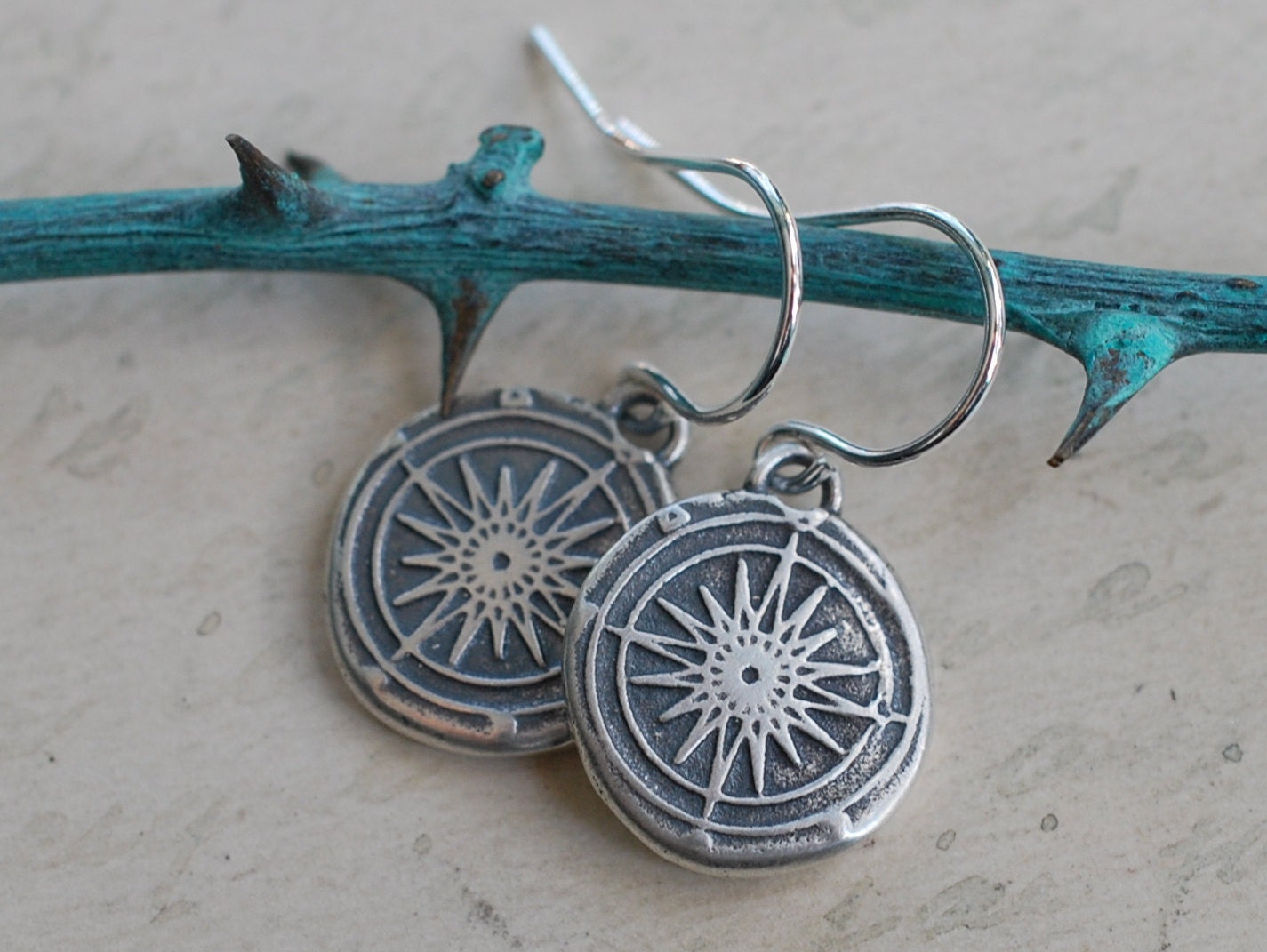 Compass Earrings - Compass Wax Seal Earrings - Nautical Gift - Sterling ...