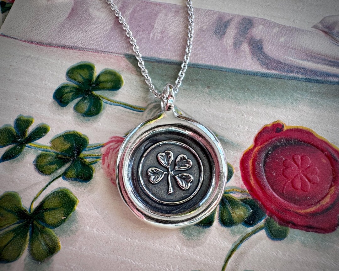 Four Leaf Clover Wax Seal Necklace - Hope, Faith, Love and Luck - Lucky ...