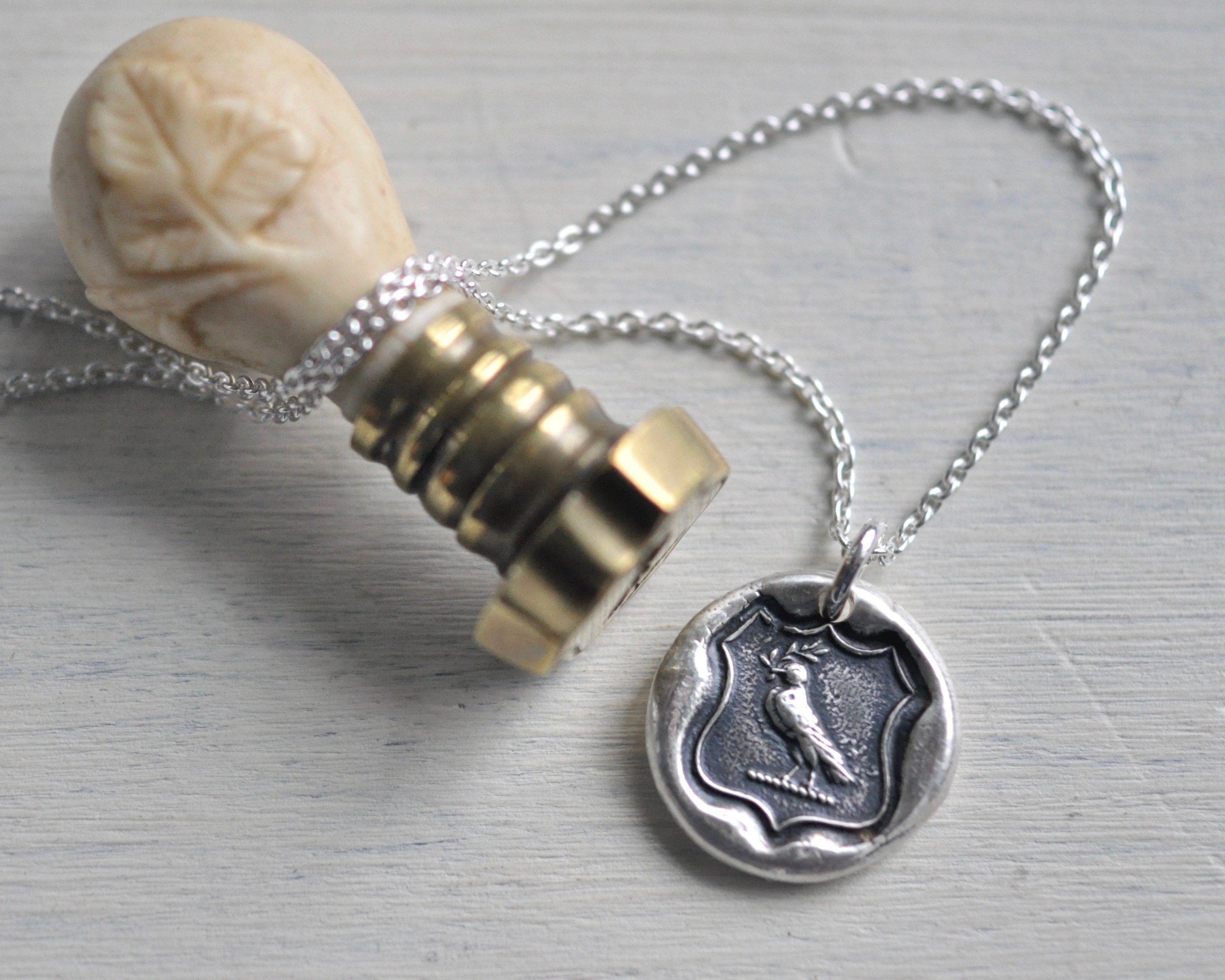 Dove crest wax seal necklace peace sterling silver wax | Etsy
