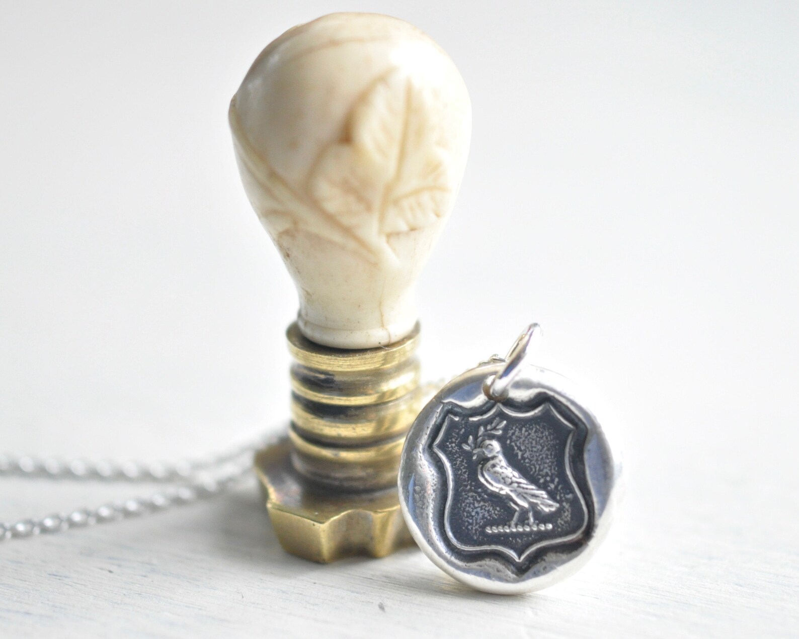Dove Crest Wax Seal Necklace Peace Sterling Silver Wax | Etsy