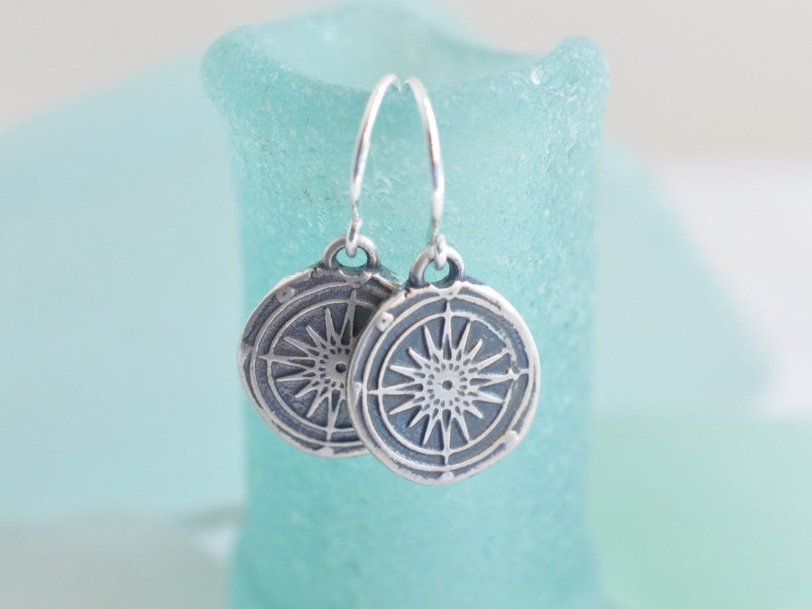 Compass Earrings - Compass Wax Seal Earrings - Nautical Gift - Sterling ...