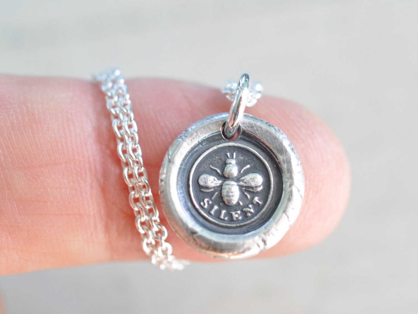 Bee wax seal necklace pendant bee silent secretive sterling | Etsy