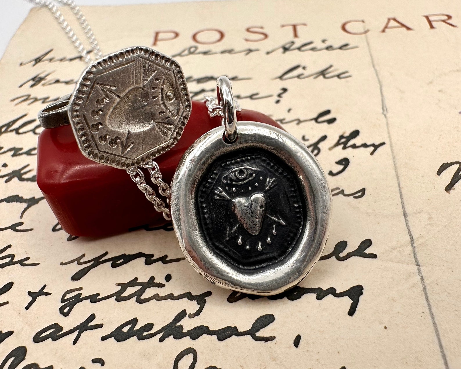 Bleeding Heart Wax Seal Necklace Meaningful Wax Seal Jewelry - Etsy