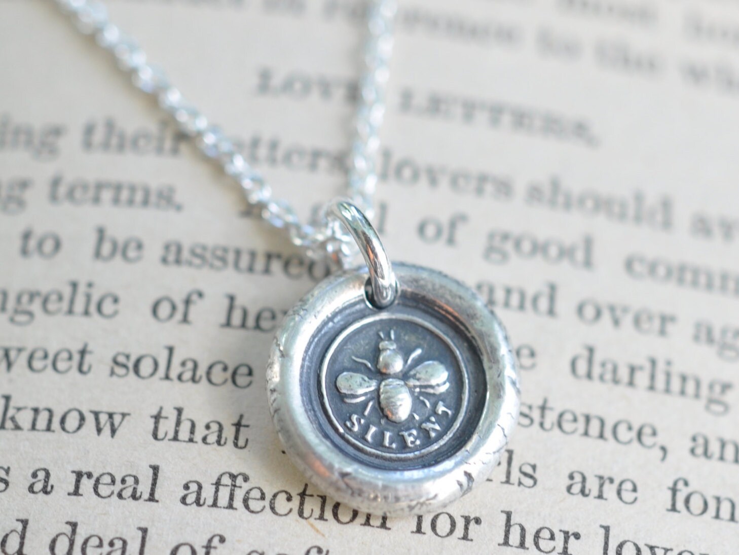 Bee wax seal necklace pendant bee silent secretive sterling | Etsy