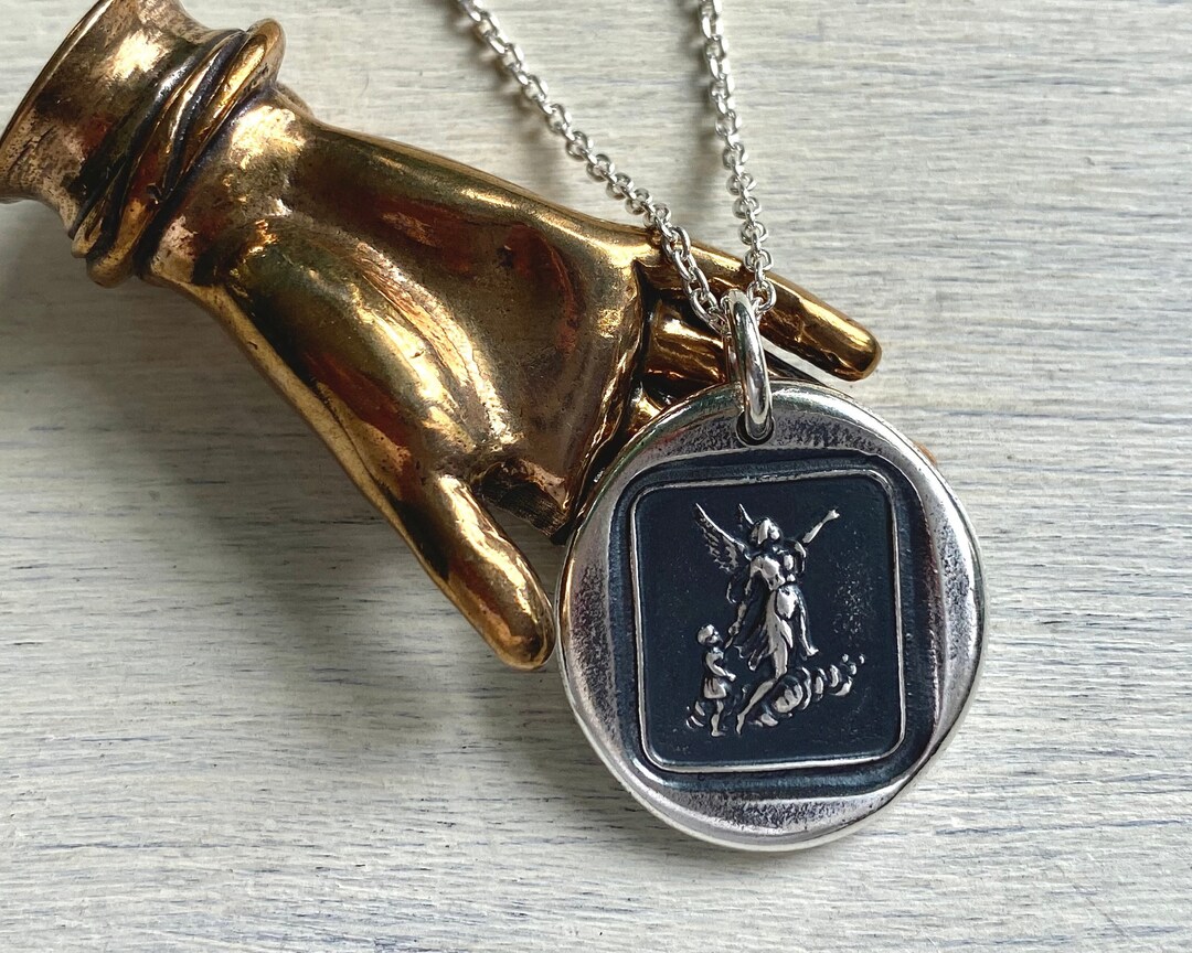 Guardian Angel and Child Wax Seal Necklace Pendant - Guardian Angel ...