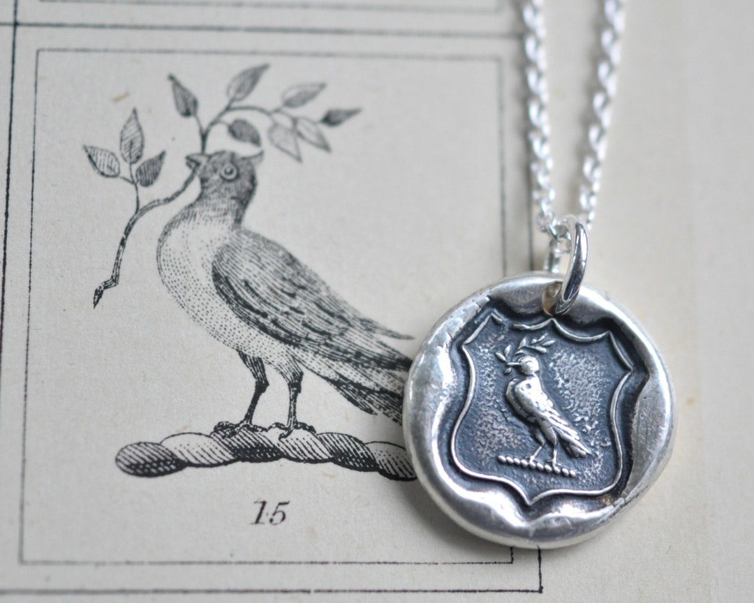 Dove Crest Wax Seal Necklace Peace Sterling Silver Wax - Etsy