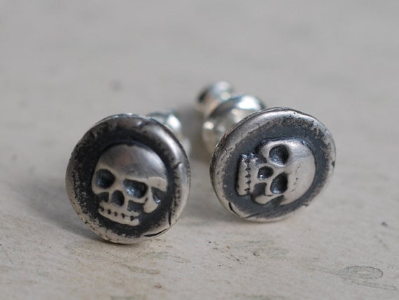Skull Earrings Skull Studs Skull Wax Seal Earrings Memento Mori Sterling Silver Antique Wax Seal Jewelry Etsy