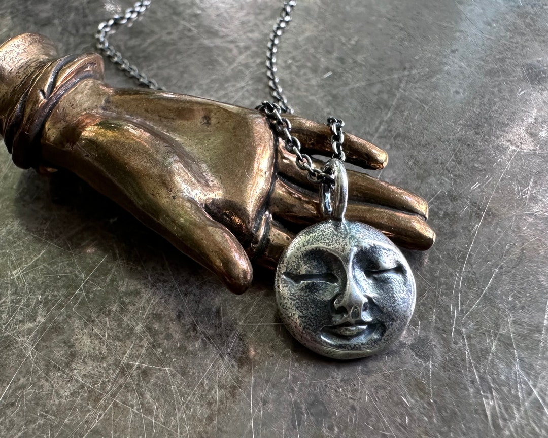 Full Moon Necklace Pendant - Sterling Silver Sleepy Man in the Moon ...
