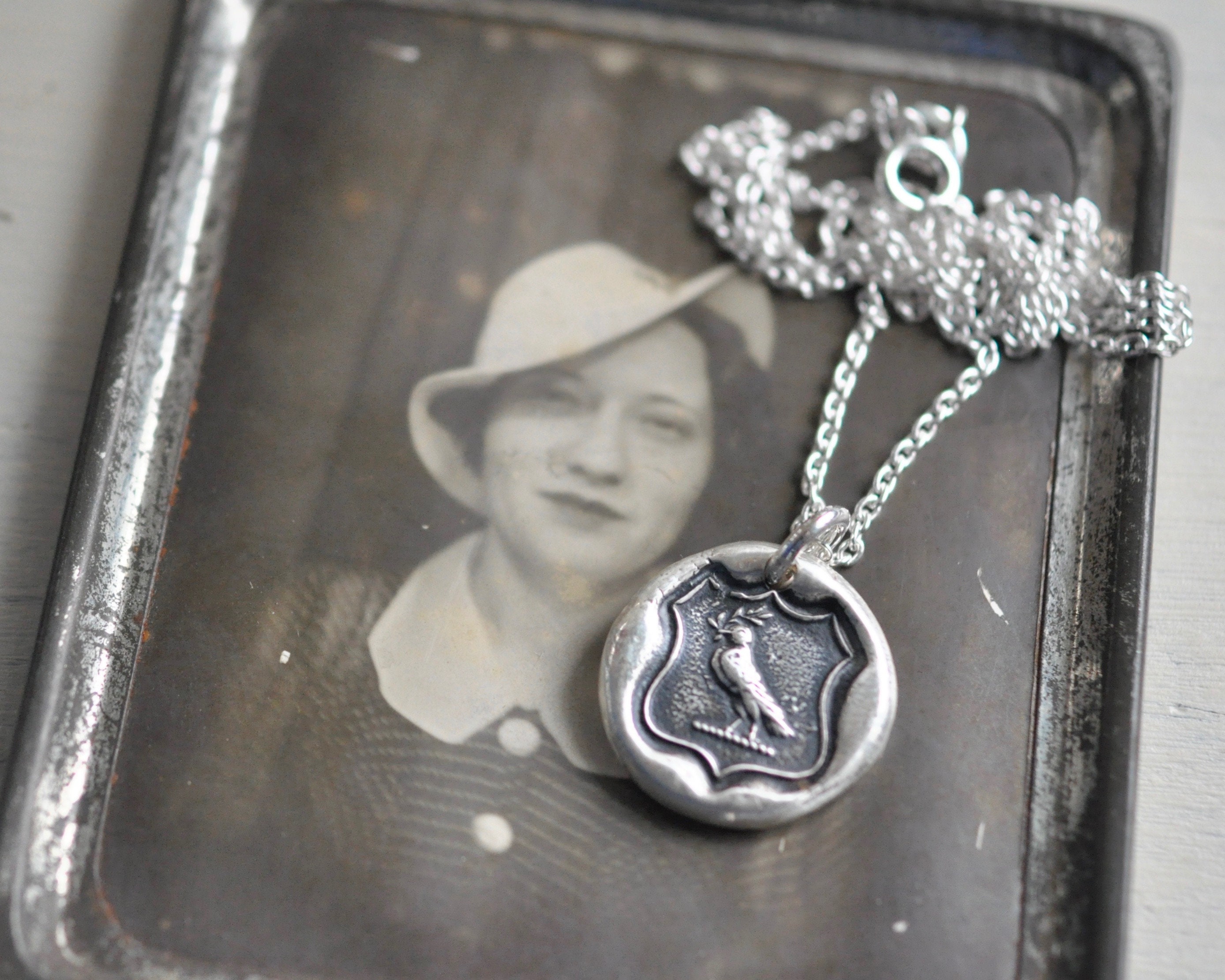 Dove crest wax seal necklace peace sterling silver wax | Etsy