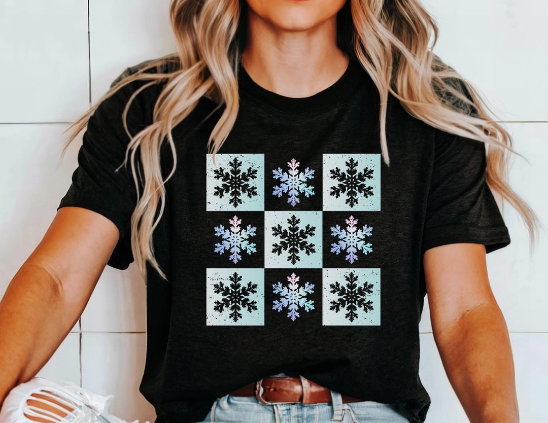 Snowflake Checkerboard Tee, Winter Holiday Shirt, Christmas Top, Unisex ...