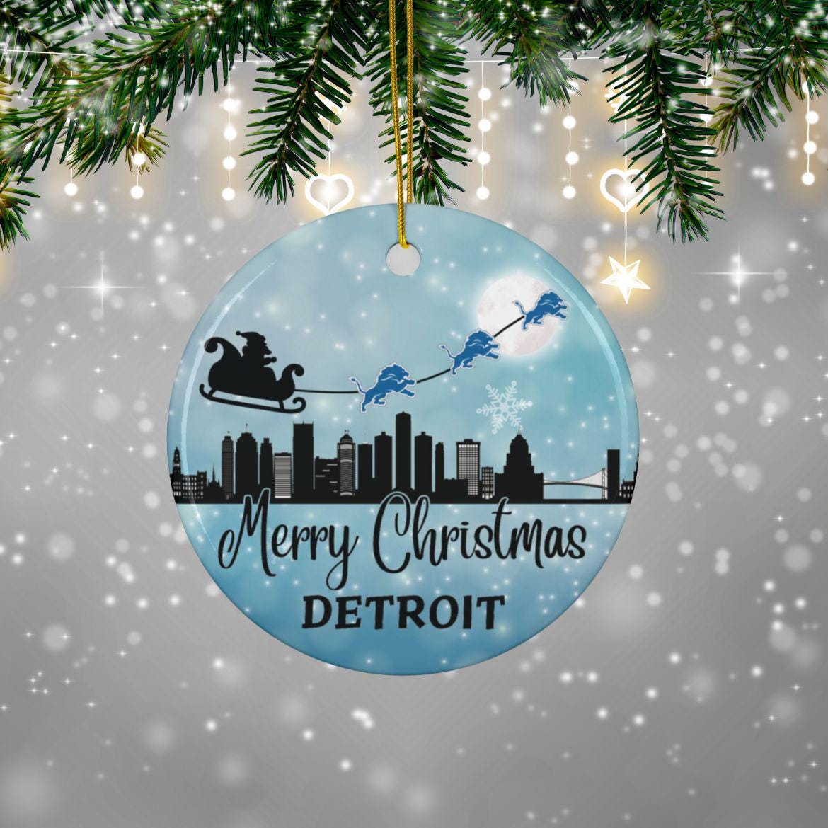 Merry Christmas Detroit, Lions Pulling Santa's Sleigh Over the Detroit ...