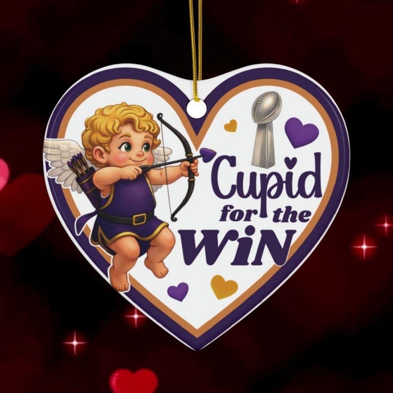 Purple and Gold Heart Valentine Ornament, Minnesota Football, Cupid for ...