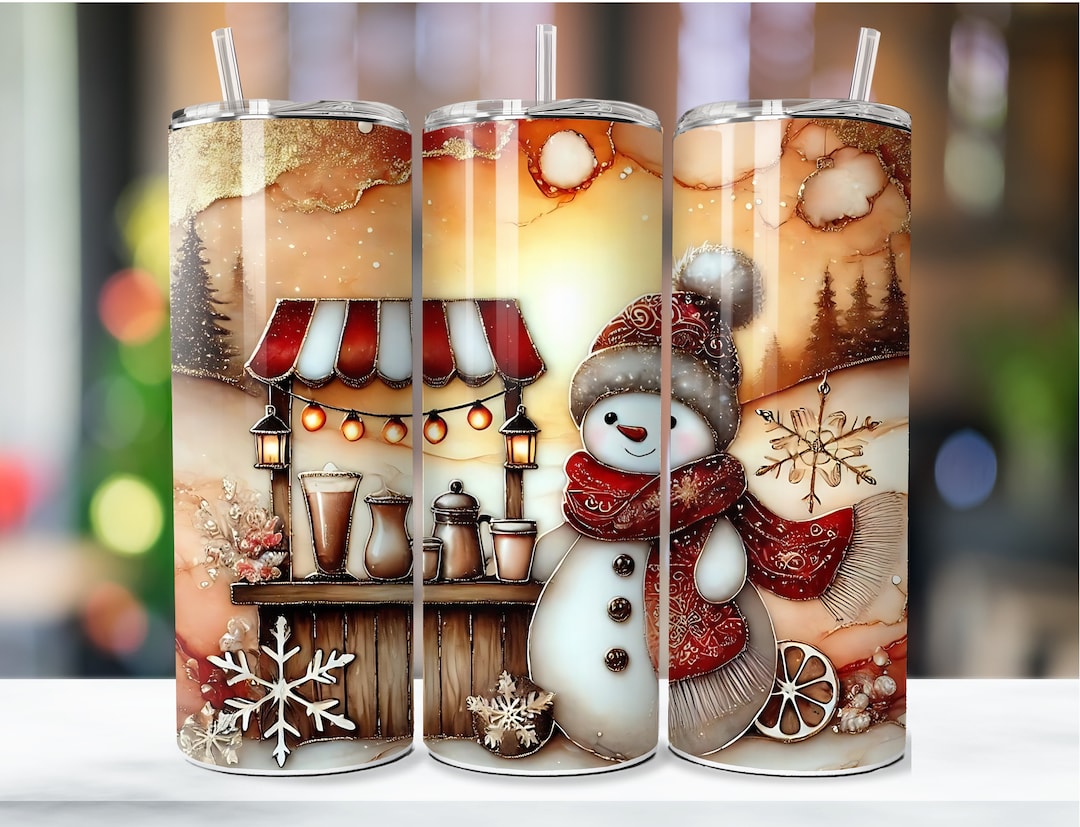 3D Snowman Tumbler Wrap - 3D Christmas Tumbler Design, Cozy Hot Cocoa ...