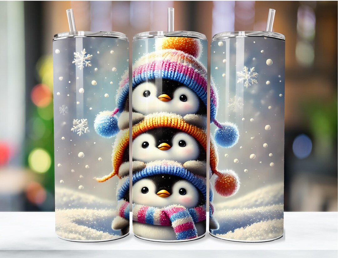 3D Penguin Tumbler Wrap - Cute Animal Tumbler Design, Stacked Penguins ...