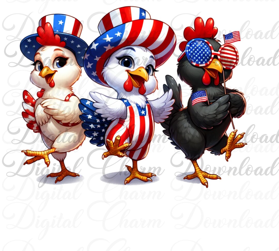 Patriotic USA Chicken PNG American Flag Farm Animal Sublimation 4th of ...