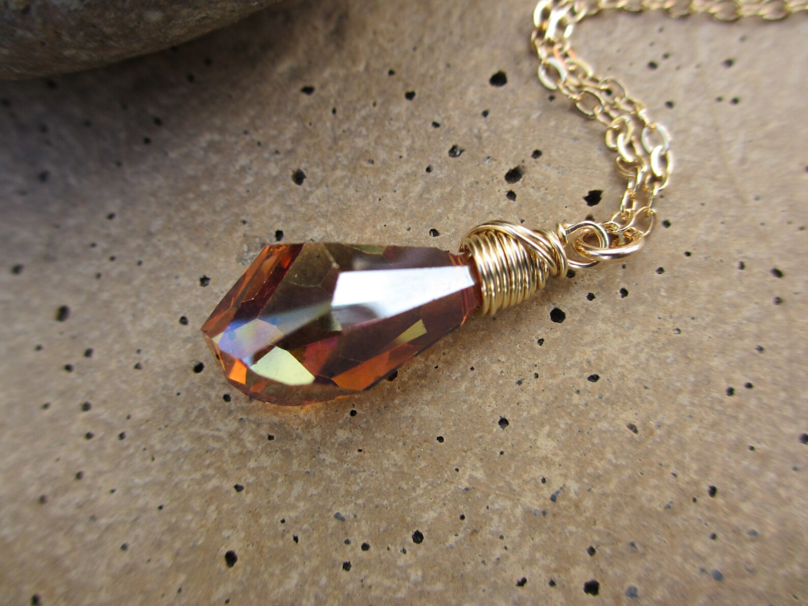 Rust Necklace Gold Burnt Orange Pumpkin Wire Wrapped | Etsy