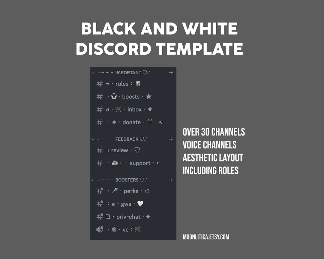 Black and White Discord Template / 30+ Channels / Aesthetic Layout - Etsy