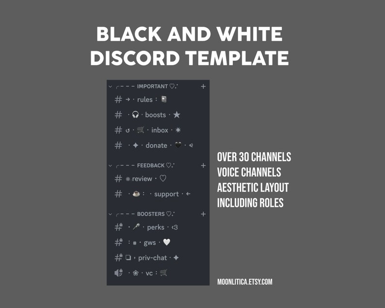Black and White Discord Template / 30+ Channels / Aesthetic Layout - Etsy