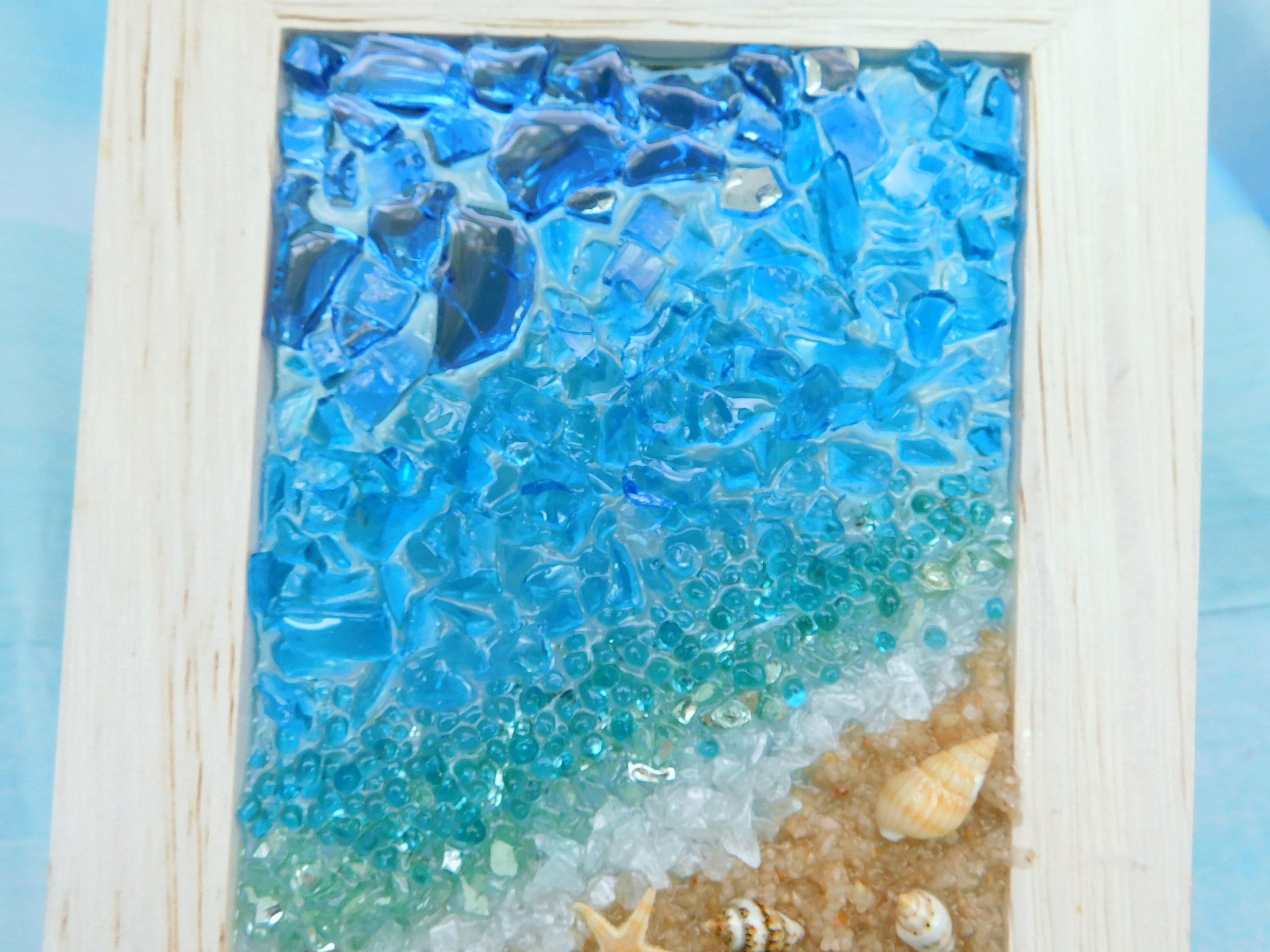 Crushed Glass Beach Scene Coastal Art Beach Artocean Resin Art Beach Decor Wall Art Beach