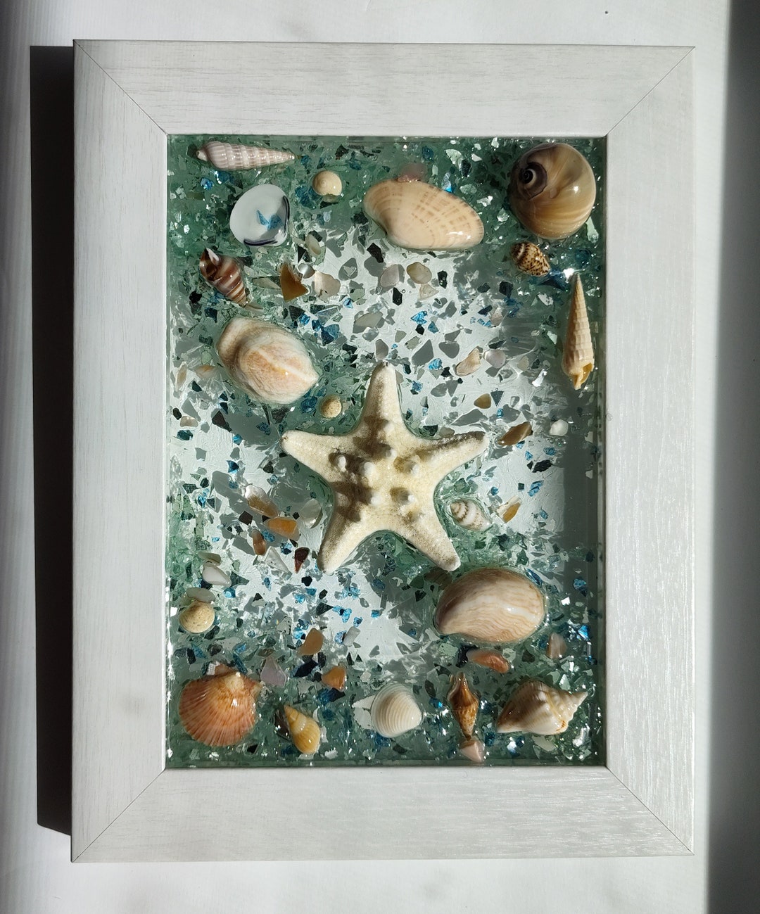 Seashell Wall Hanging, Coastal Art, Seashell Window, Beach Art, Glass ...