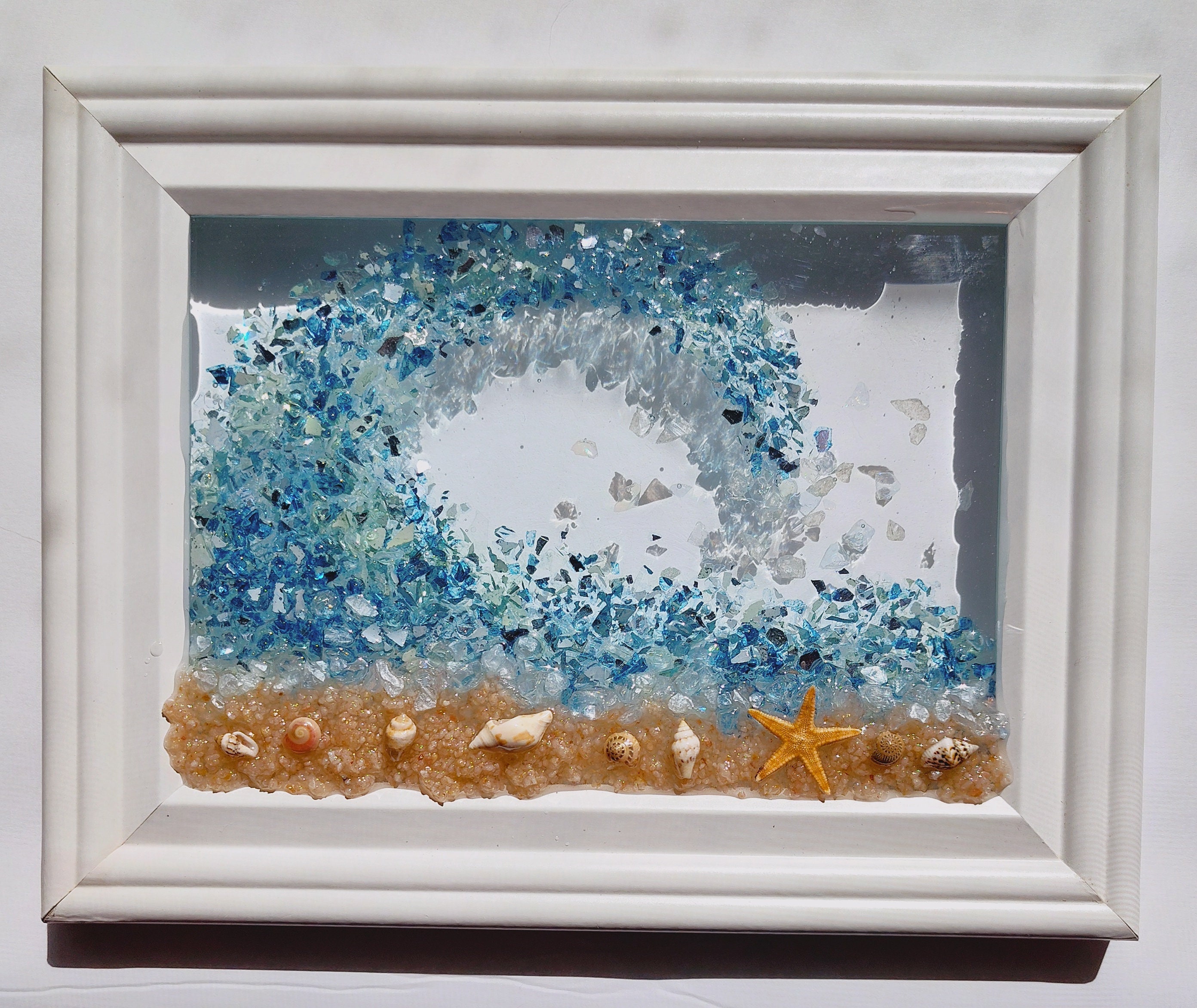 Beach Wave Crushed Glass Art, Coastal Art, Beach Window, Resin Beach ...
