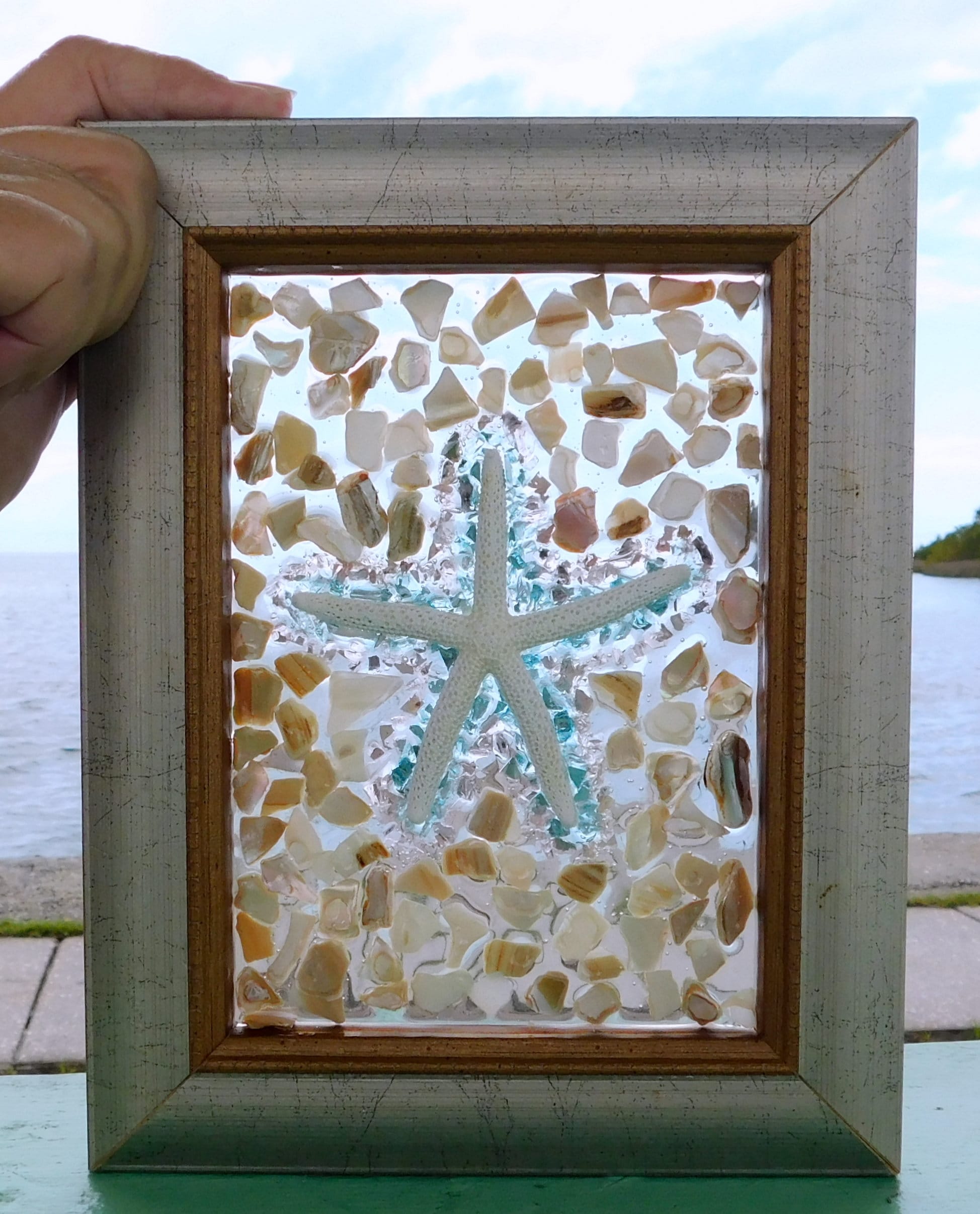Starfish, Seashell & Crushed Glass Framed Art, Beach Art, Resin Art ...