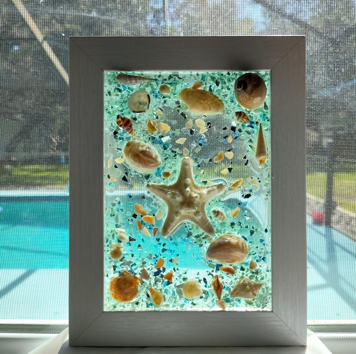 Seashell Wall Hanging, Coastal Art, Seashell Window, Beach Art, Glass ...