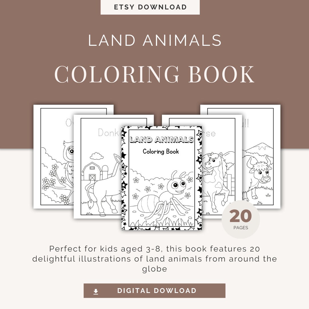 Land Animals Children's Coloring Book - Etsy